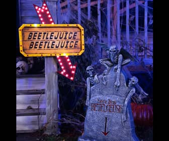 Beetlejuice Light-Up Marquee Sign and Here Lies Beetlejuice Tombstone ...