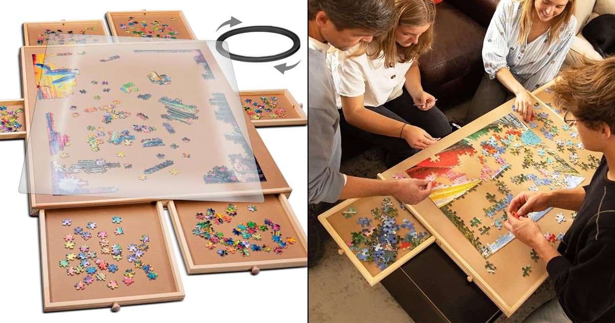 1500 Piece Rotating Wooden Jigsaw Puzzle Board w/ Drawers and a Cover ...