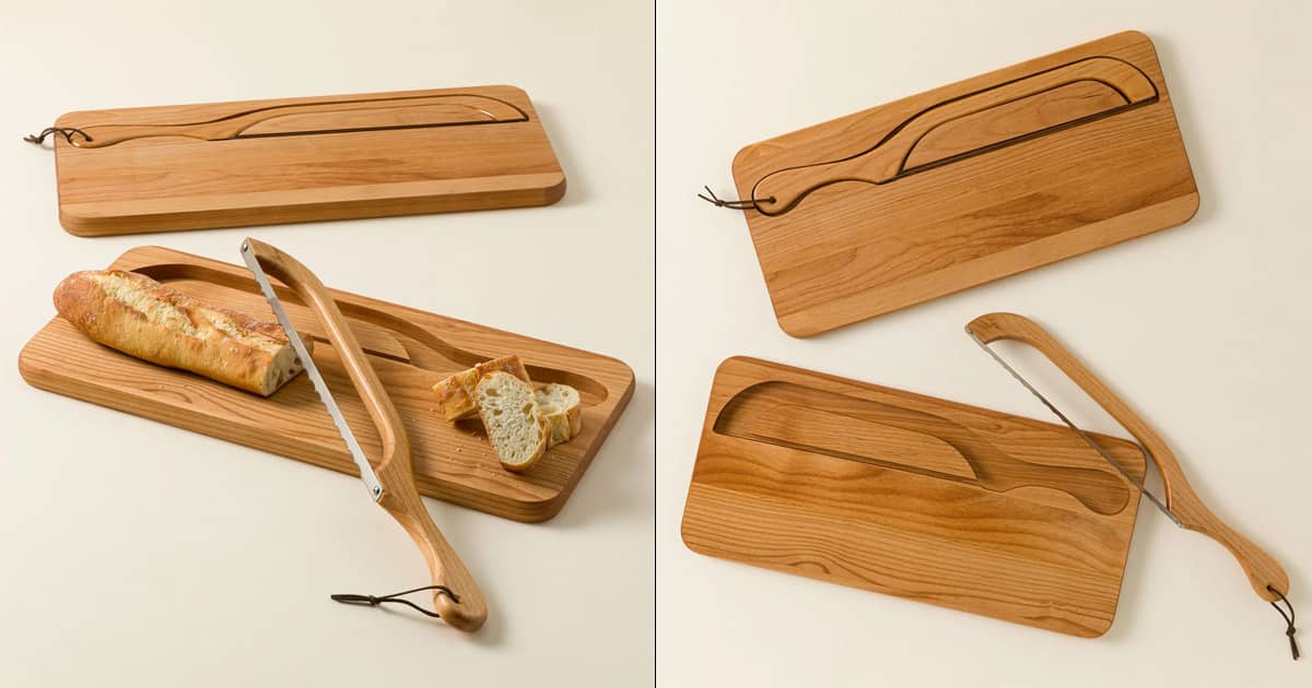 Alder Wood Bread Knife Board with Inset Matching Bread Slicer | The ...