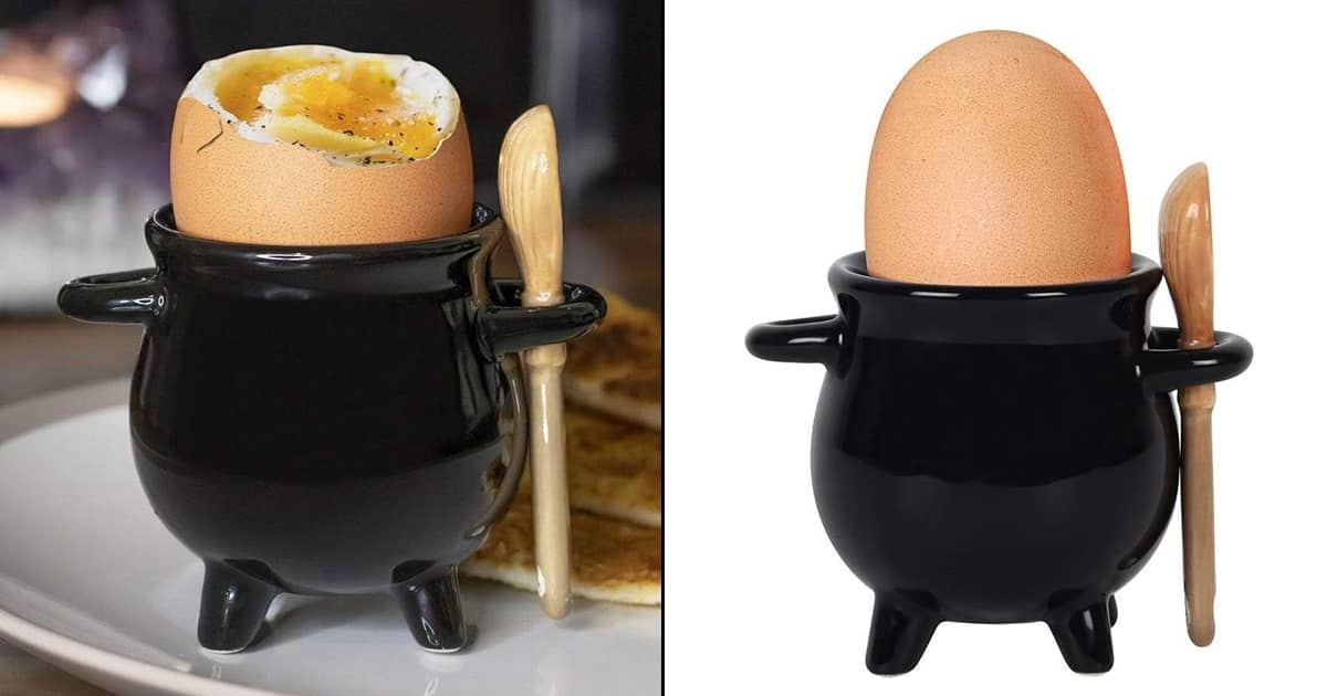 Black Cauldron Egg Cup and Broomstick Spoon | The Green Head