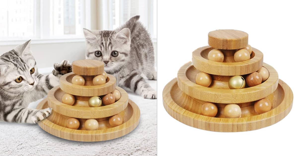 Classy 3-Tiered Wooden Ball Track Tower Cat Toy | The Green Head