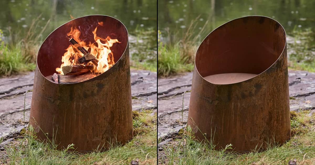Corten Weathering Steel Angled Cylinder Fire Pit | The Green Head