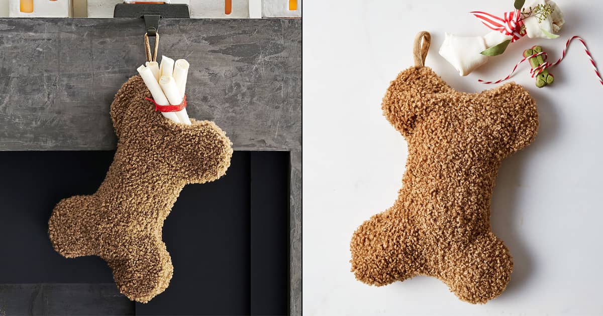 Cozy Teddy Faux Fur Dog Bone Stocking | The Green Head