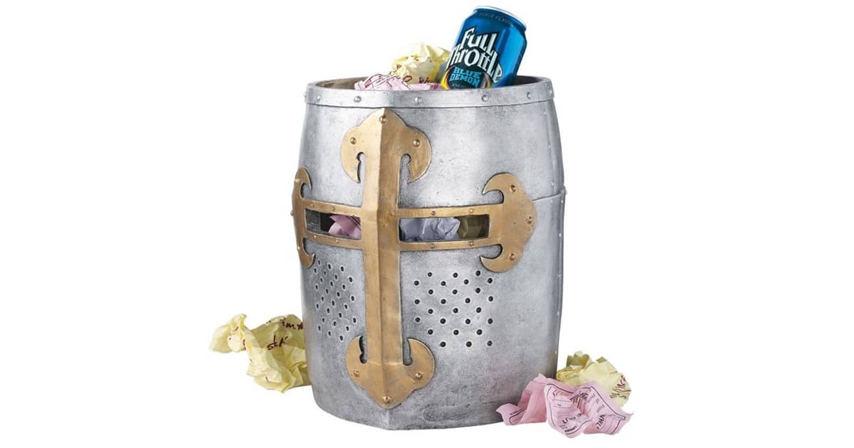 Crusader's Great Helm Gothic Trash Bin | The Green Head