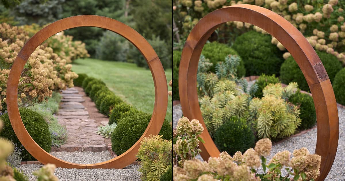 Giant Circular Weathering Steel Moon Gate | The Green Head