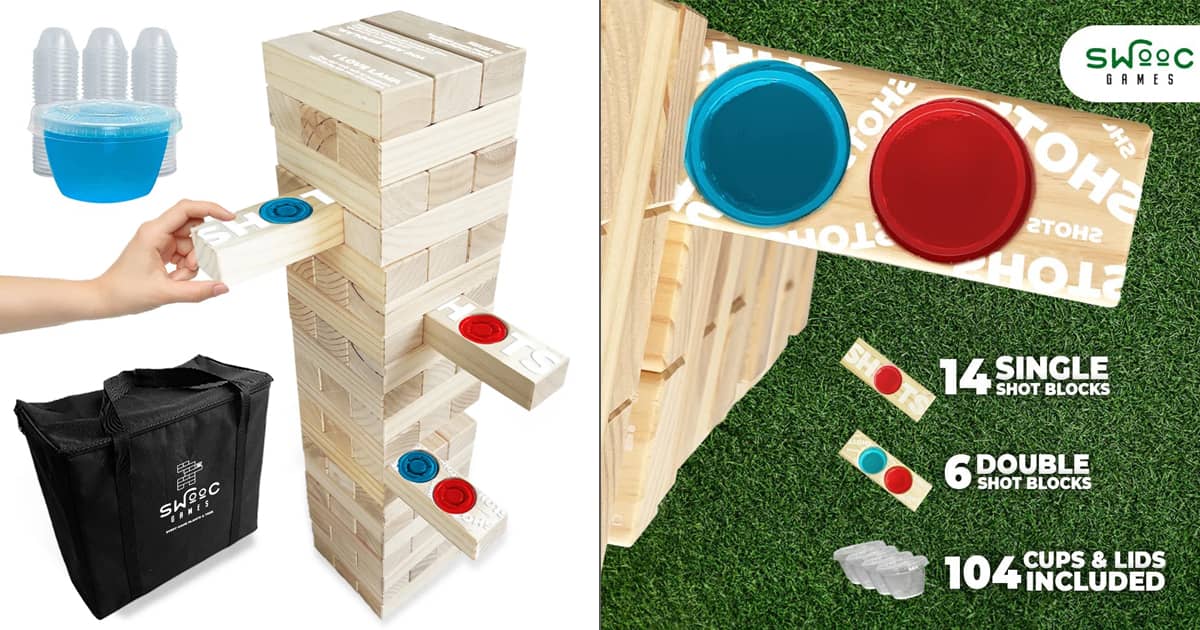 Giant Wooden Tumbling Tower Game With Hidden Gelatin Shots | The Green Head