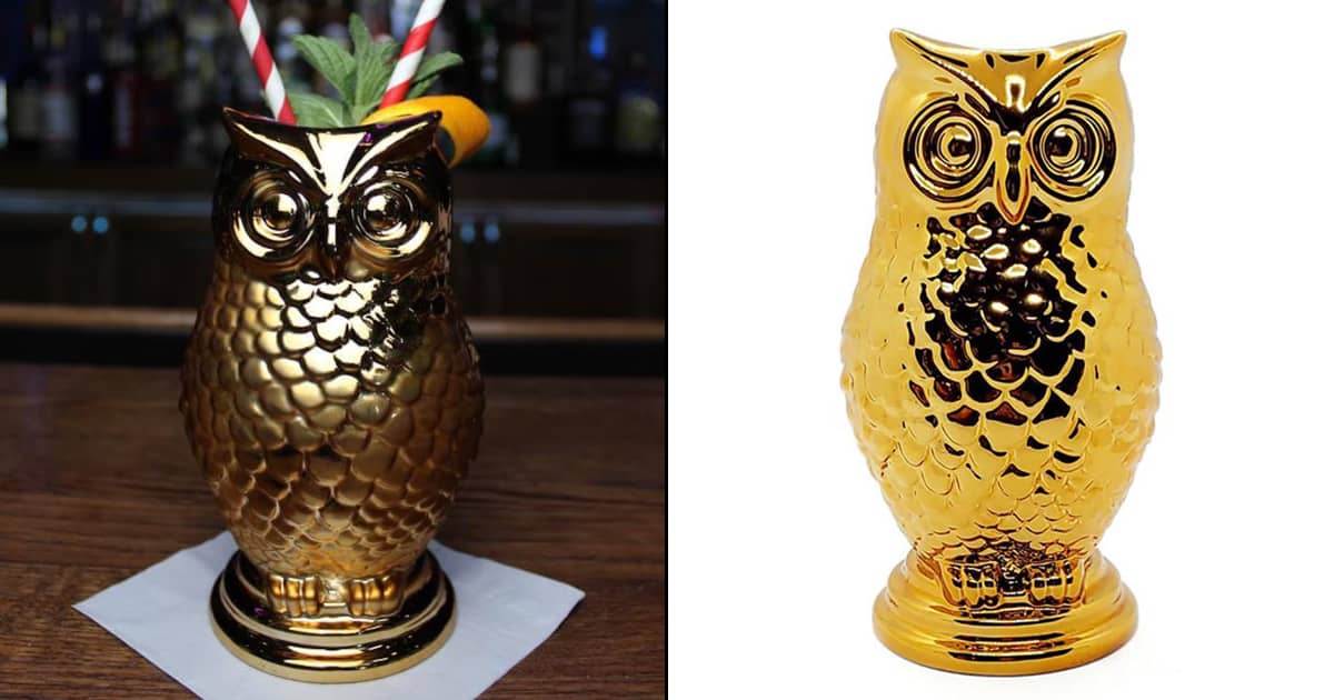 Gold Ceramic Owl Tiki Mug | The Green Head
