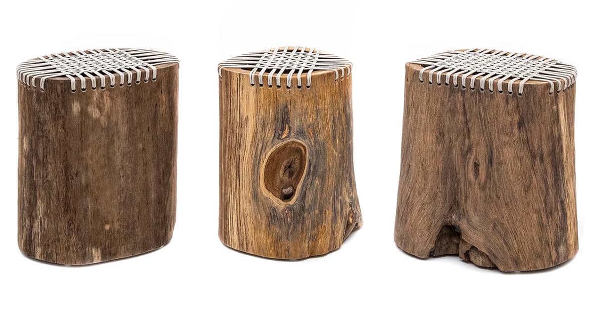 Hollow Teak Stump Stools With Rope Webbing | The Green Head