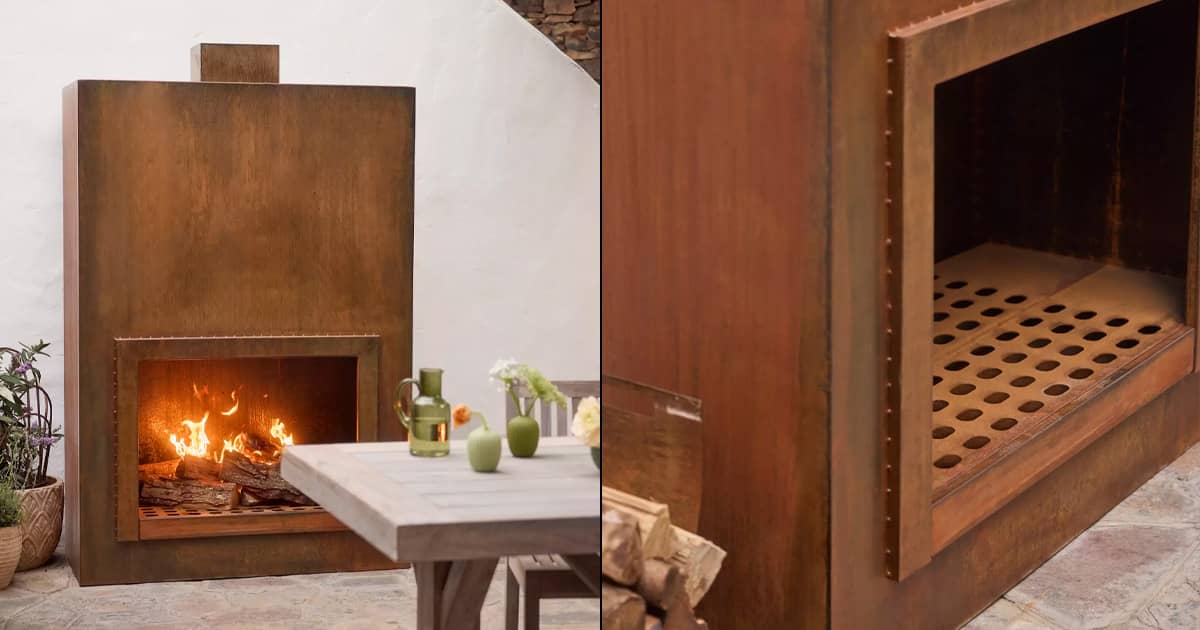 Large-Scale Corten Steel Outdoor Fireplace | The Green Head
