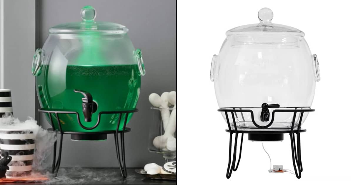 LED-Illuminated Halloween Glass Cauldron Drink Dispenser w/ Iron Stand ...