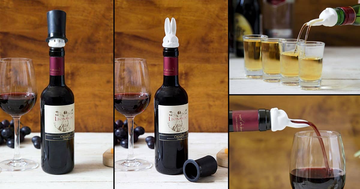 Magical Rabbit in a Top Hat - Bottle Stopper, Double Glass Pourer, and ...