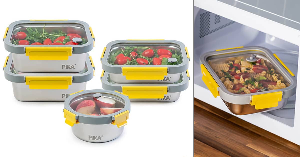 Microwave-Safe Stainless Steel Food Containers w/ Tempered Glass Lids ...