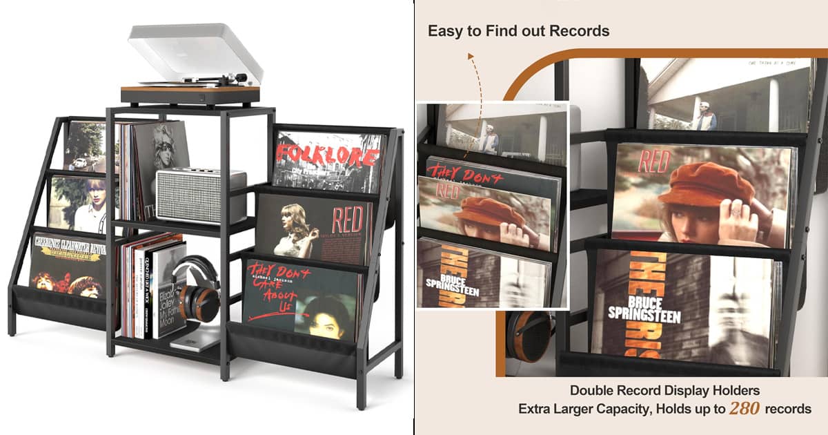 Record Player Stand with Forward-Facing Vinyl Storage | The Green Head