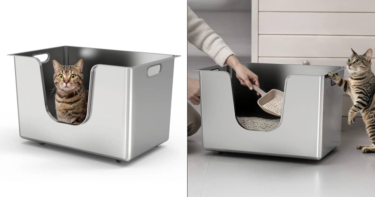Sleek High-Sided Stainless Steel Cat Litter Box | The Green Head