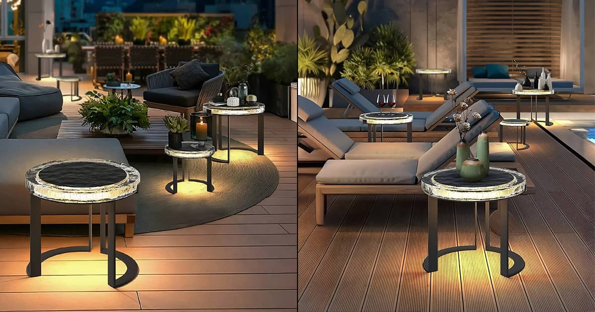Solar LED-Illuminated Outdoor Side Table | The Green Head