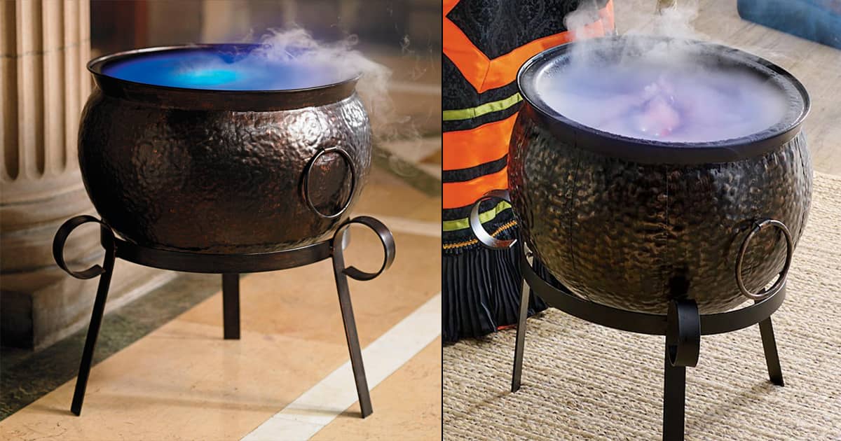 Spooky Fogging Metal Cauldron on Stand | The Green Head