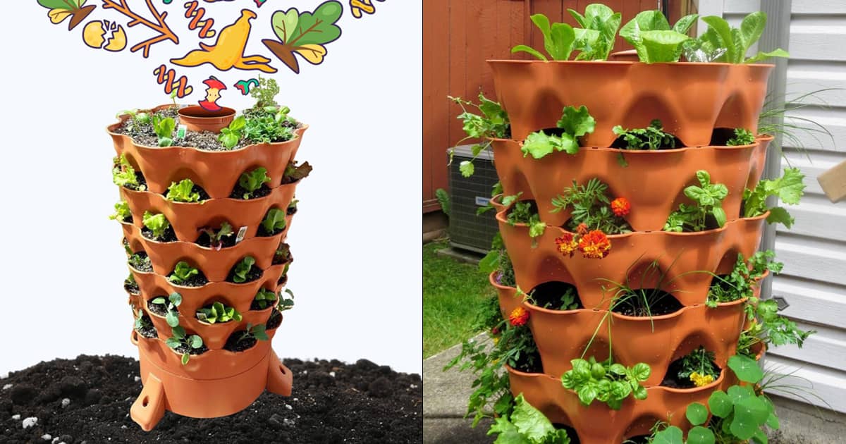 Vertical Garden Tower with Built-in Composter - Holds 50 Plants | The ...