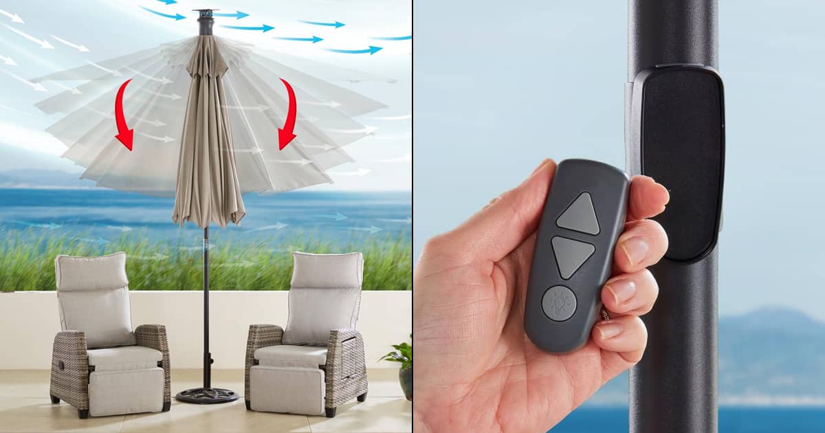 Wind-Sensing Auto-Close Patio Umbrella w/ Remote Control and LED ...