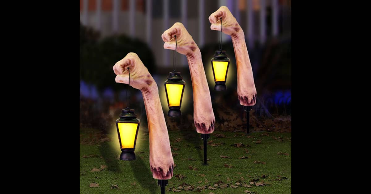 Zombie Arms Holding Lanterns - Spooky LED-Illuminated Pathway Lights ...