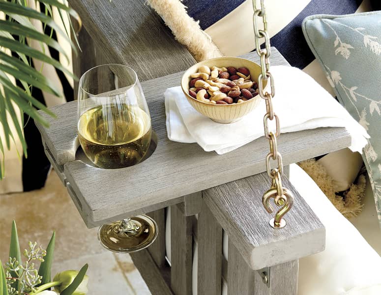 Eucalyptus Porch Swing Tray Table w/ Wine Glass Slot | The Green Head
