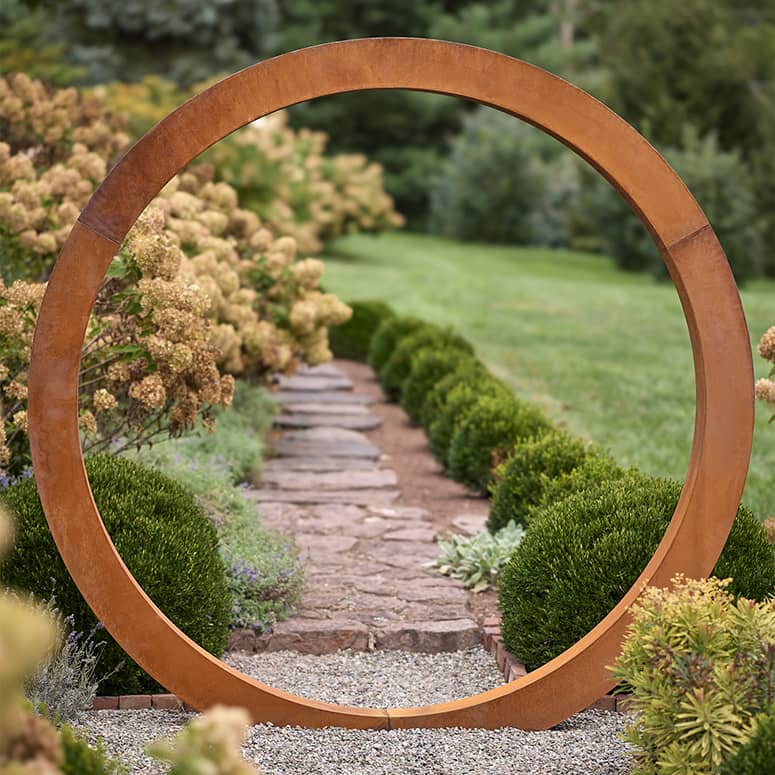 Giant Circular Weathering Steel Moon Gate | The Green Head