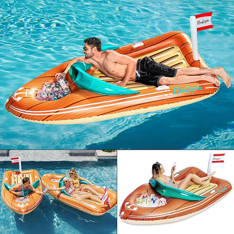 Giant Inflatable Boat Pool Float with Built-In Cooler | The Green Head