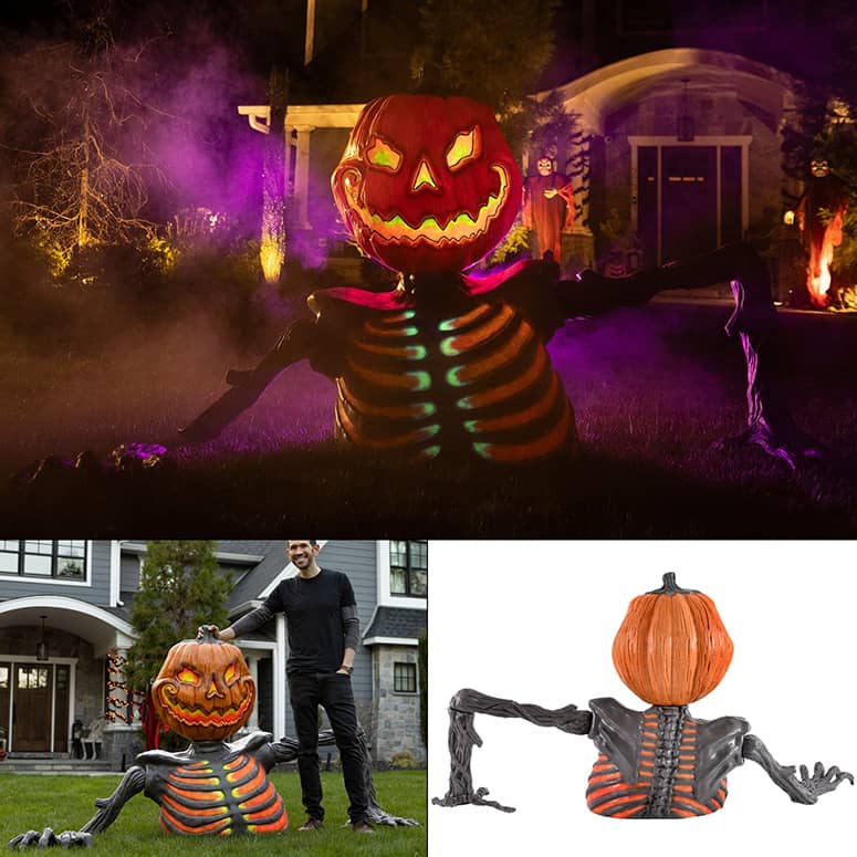 Giant Pumpkin Skeleton Groundbreaker Statue | The Green Head