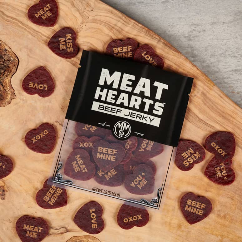 Meathearts - Heart-Shaped Beef Jerky With Romantic Sayings | The Green Head
