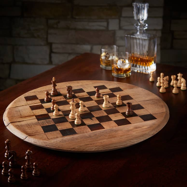 Reclaimed Bourbon Barrel Head Chess Set | The Green Head