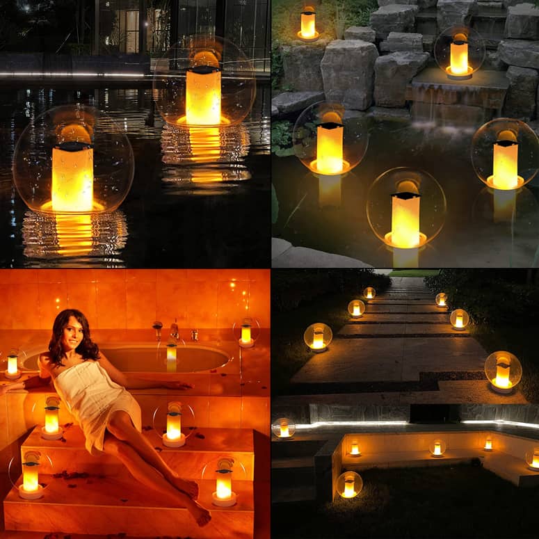 Solar-Powered Flickering Flame Floating Pool Lights | The Green Head