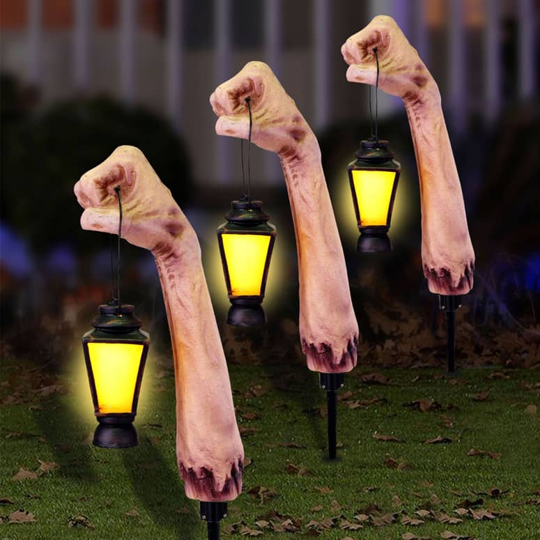 Zombie Arms Holding Lanterns - Spooky LED-Illuminated Pathway Lights ...